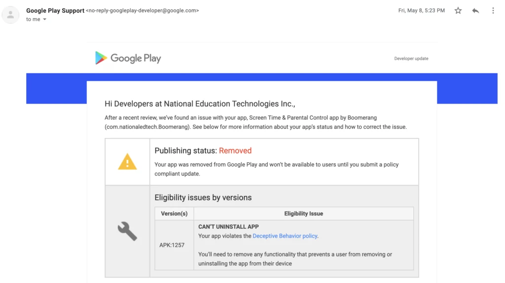 Is Google Evil? Our unjustified removal from Google Play - Boomerang ...